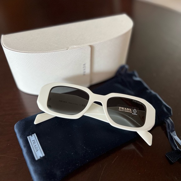 Prada | Accessories | Prada White Rectangular Sunglasses Bold Frame ...